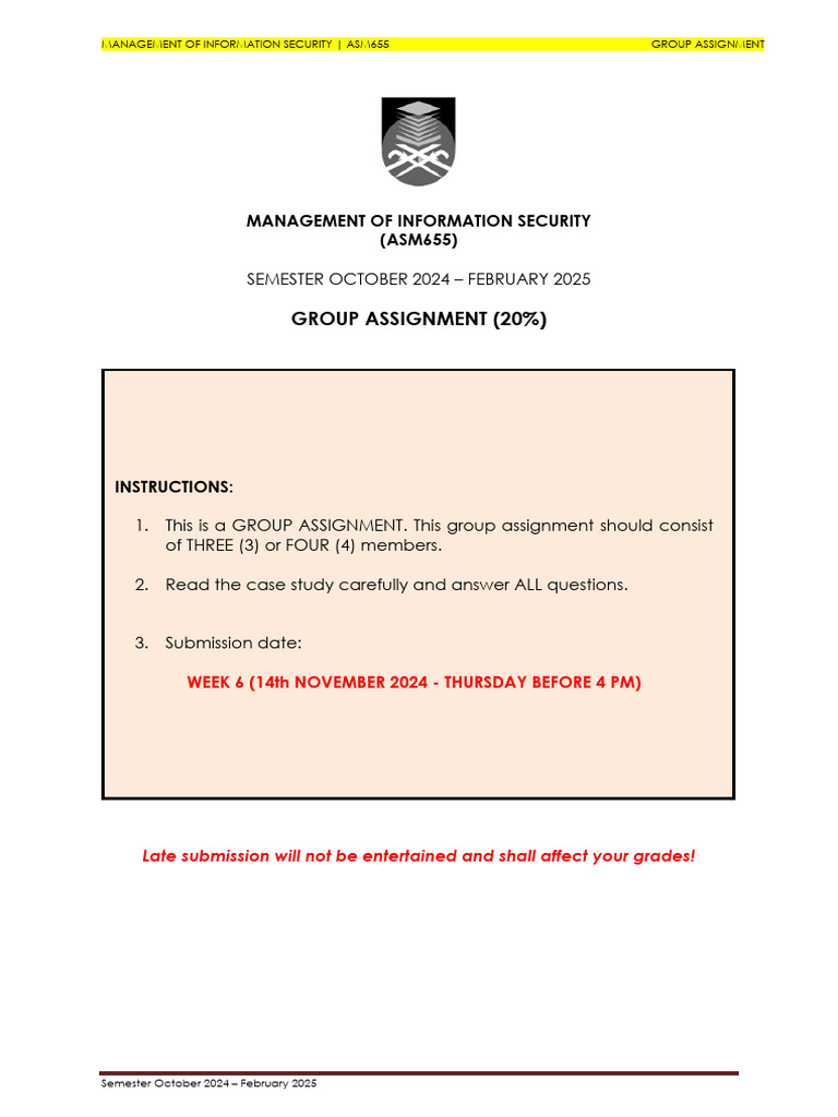 ASM655 - GRP ASG - GUIDELINES (OCT24) - Student | PDF | Computer Security | Security