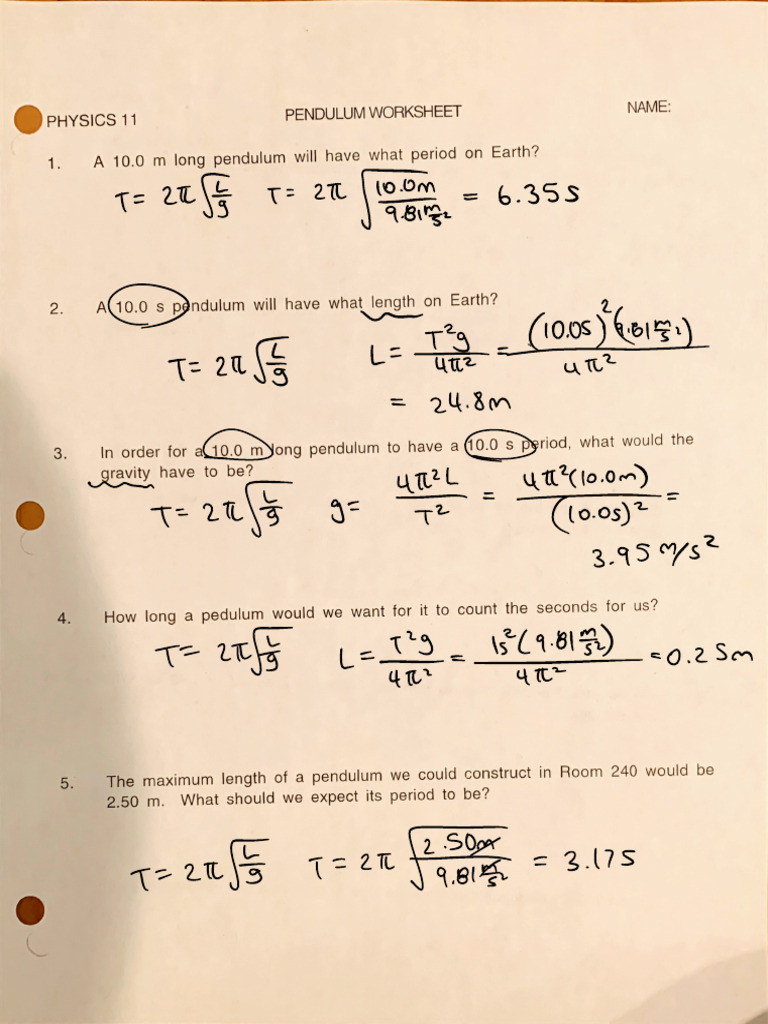 Pendulum Worksheet | PDF