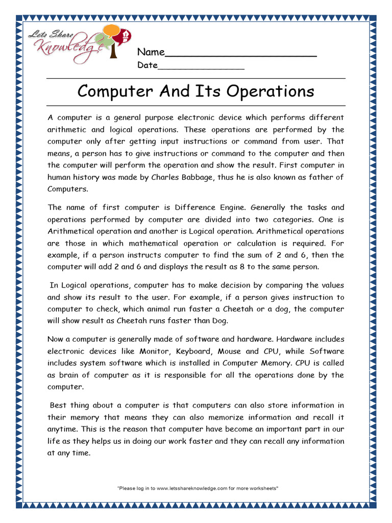 16 Computer Grade 3 Comprehension Worksheet | PDF | Computer Hardware ...