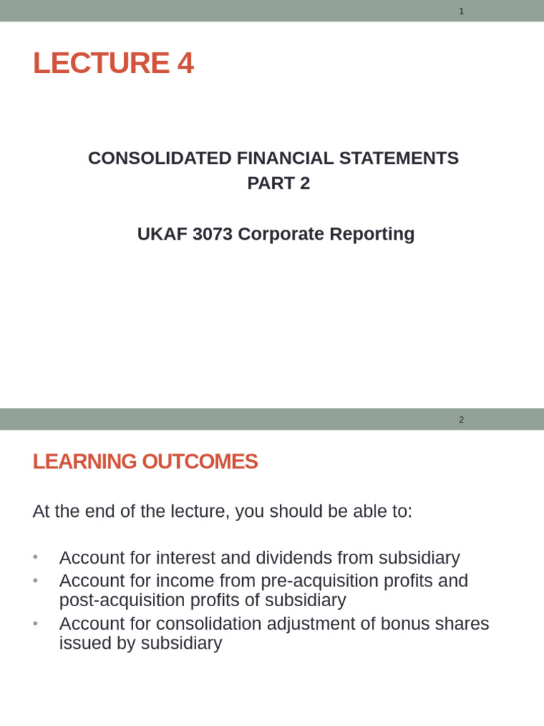 Lecture 4 Prep CFS | PDF | Dividend | Consolidation (Business)