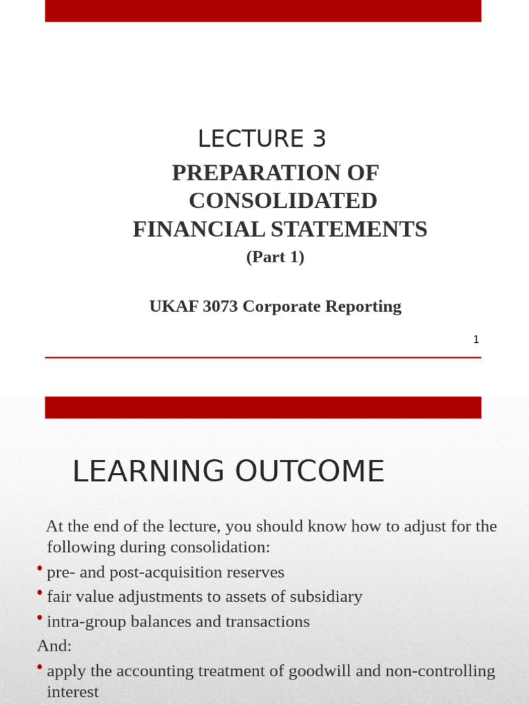 Lecture 3 Prep CFS Part 1 Updated | PDF | Balance Sheet | Consolidation ...