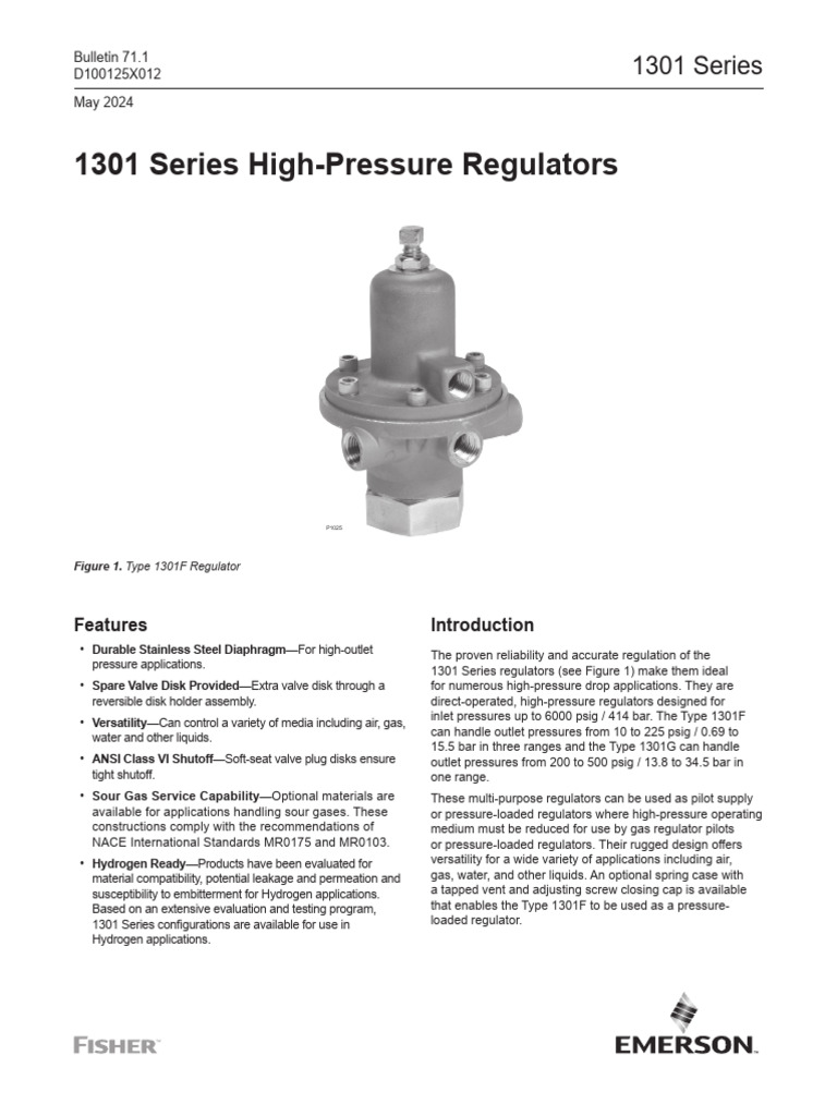 1301 Series High-Pressure Regulators | PDF | Valve | Pressure