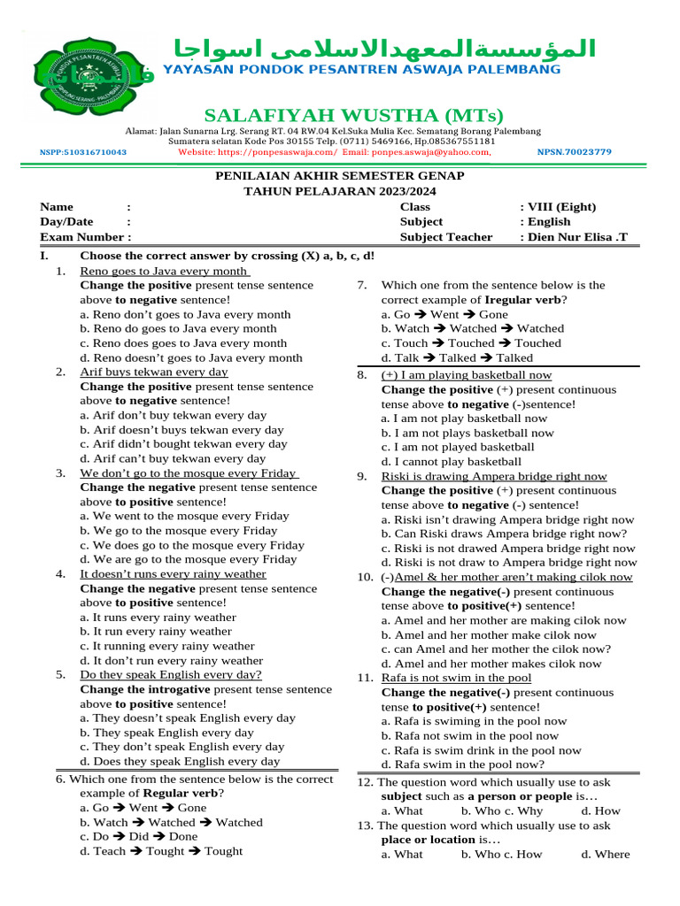 Soal Pas English Viii Genap | PDF | Morphology | Linguistic Typology