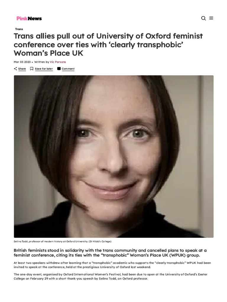 Trans Allies Pull Out Oxford Uni Event Over Ties With Woman's Place UK ...