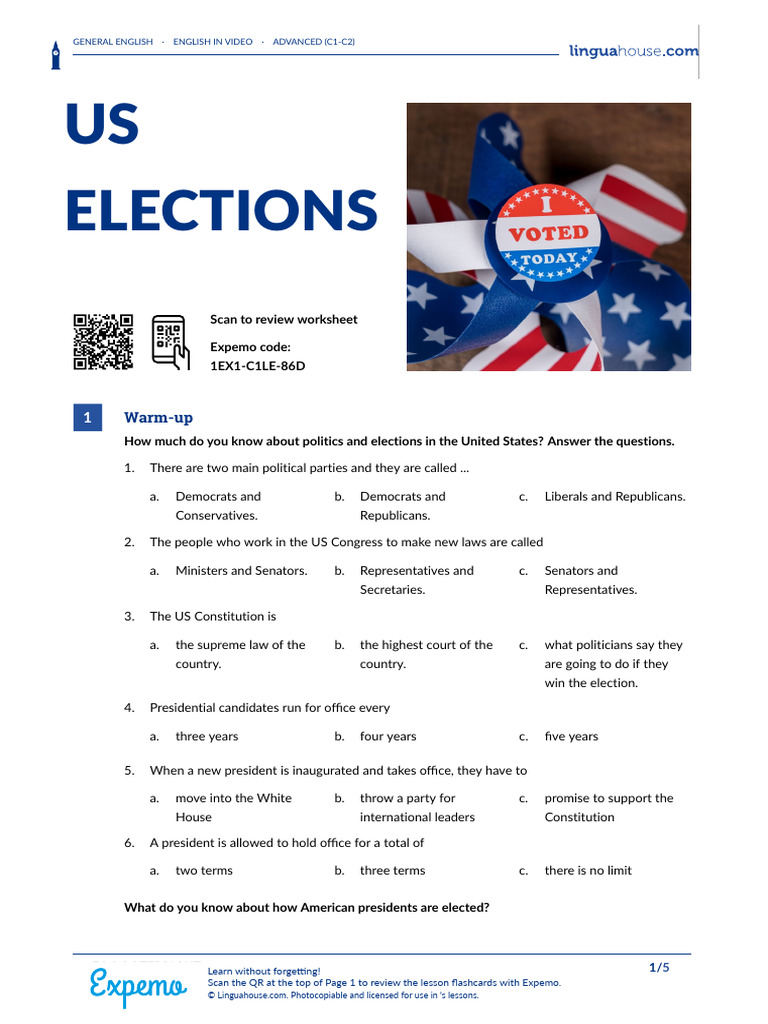 Us Elections British English Student C1 C2 | PDF | Voting | Elections