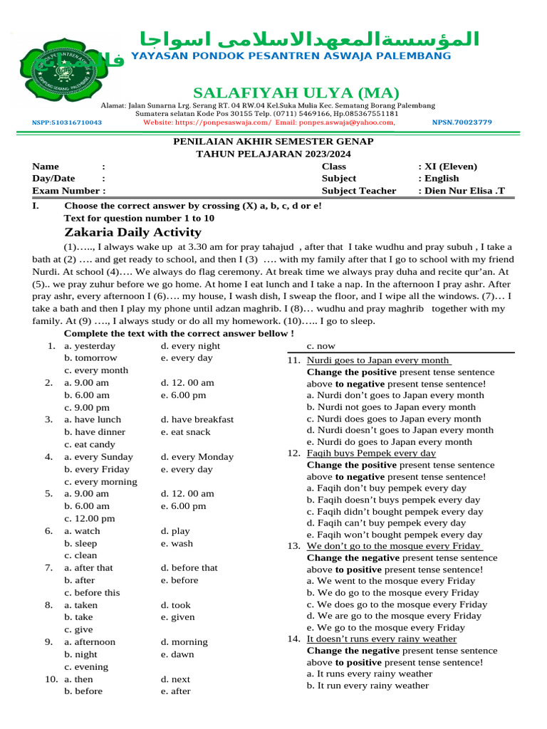 Soal Pas English Xi Genap | PDF | English Language | Linguistics