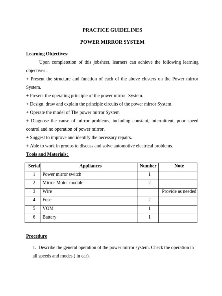Practice Guidelines - Power Mirror | PDF | Electrical Engineering ...