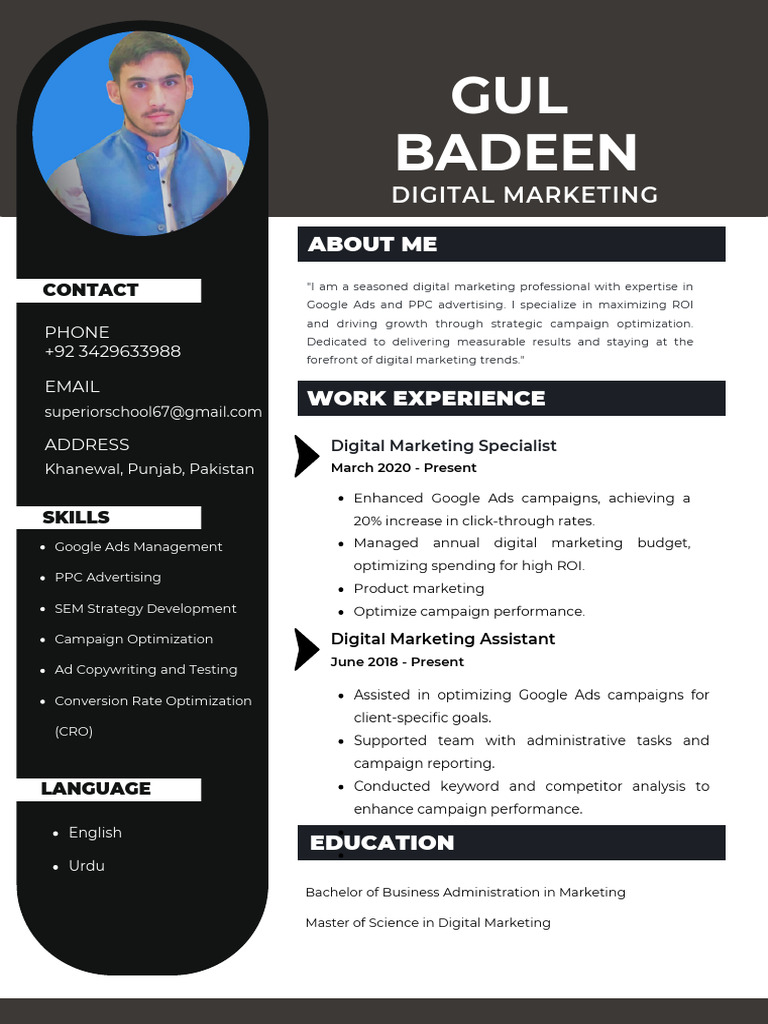 Gul Badeen Digital Marketing Resume | PDF