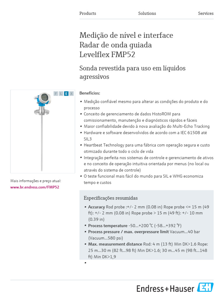 Endress-Hauser Levelflex FMP52 PT | PDF | Teoria Geral de Sistemas ...