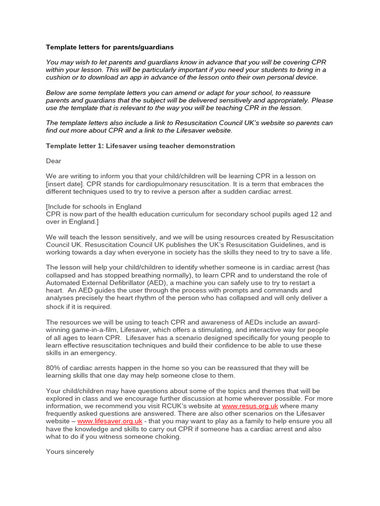 Template Letters For Schools To Send To Parents and Guardians | PDF ...
