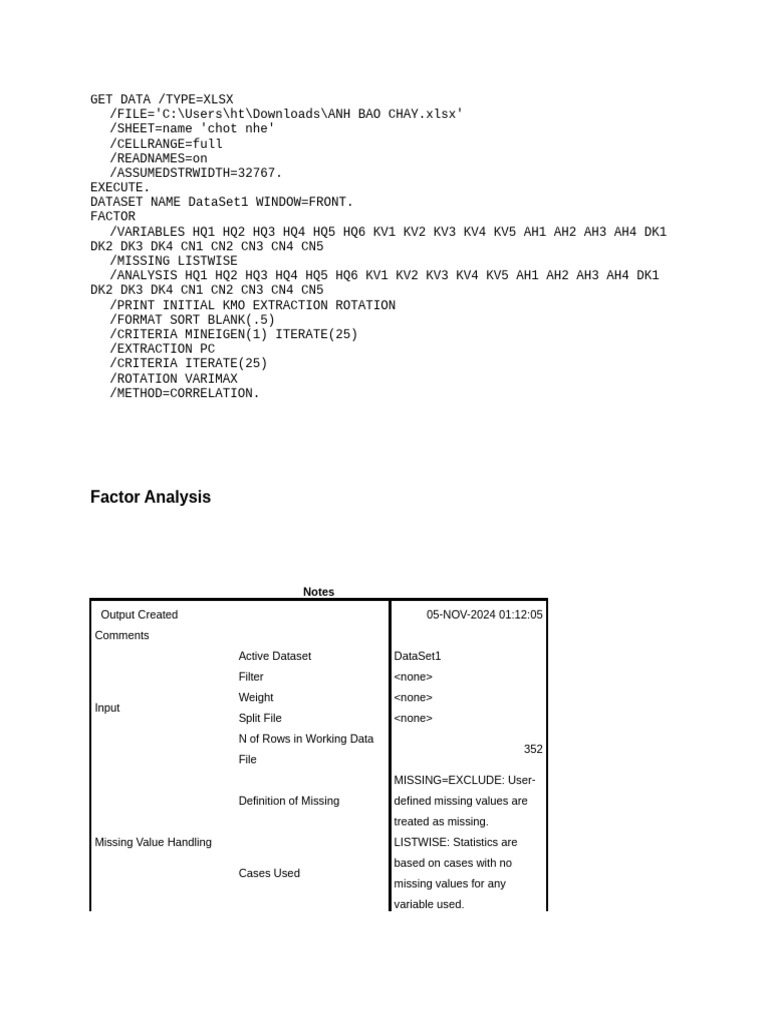 OUTPUT ANH BAO CHAY | PDF | Principal Component Analysis | Factor Analysis