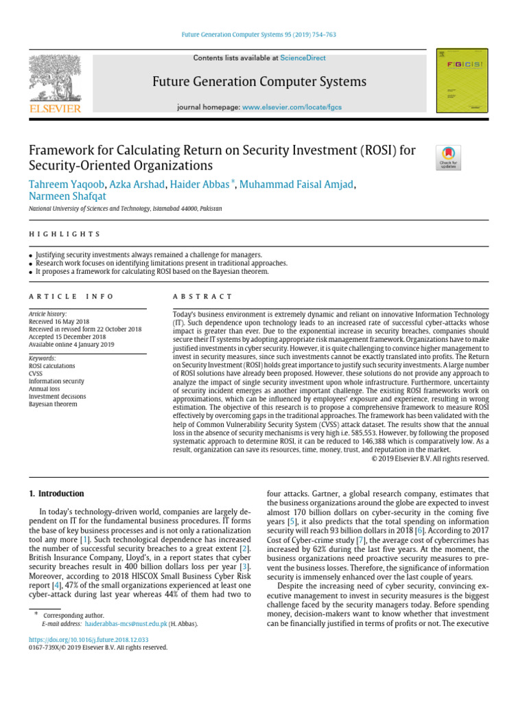 ROSI Framework for Security Investment | PDF | Vulnerability (Computing ...