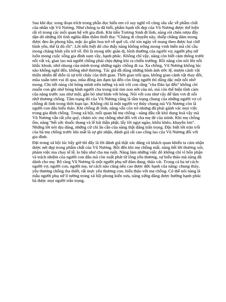 Sau khi đọc xong đoạn trích trong phần đọc hiểu em có suy nghĩ vô cùng sâu sắc về phẩm chất của ...