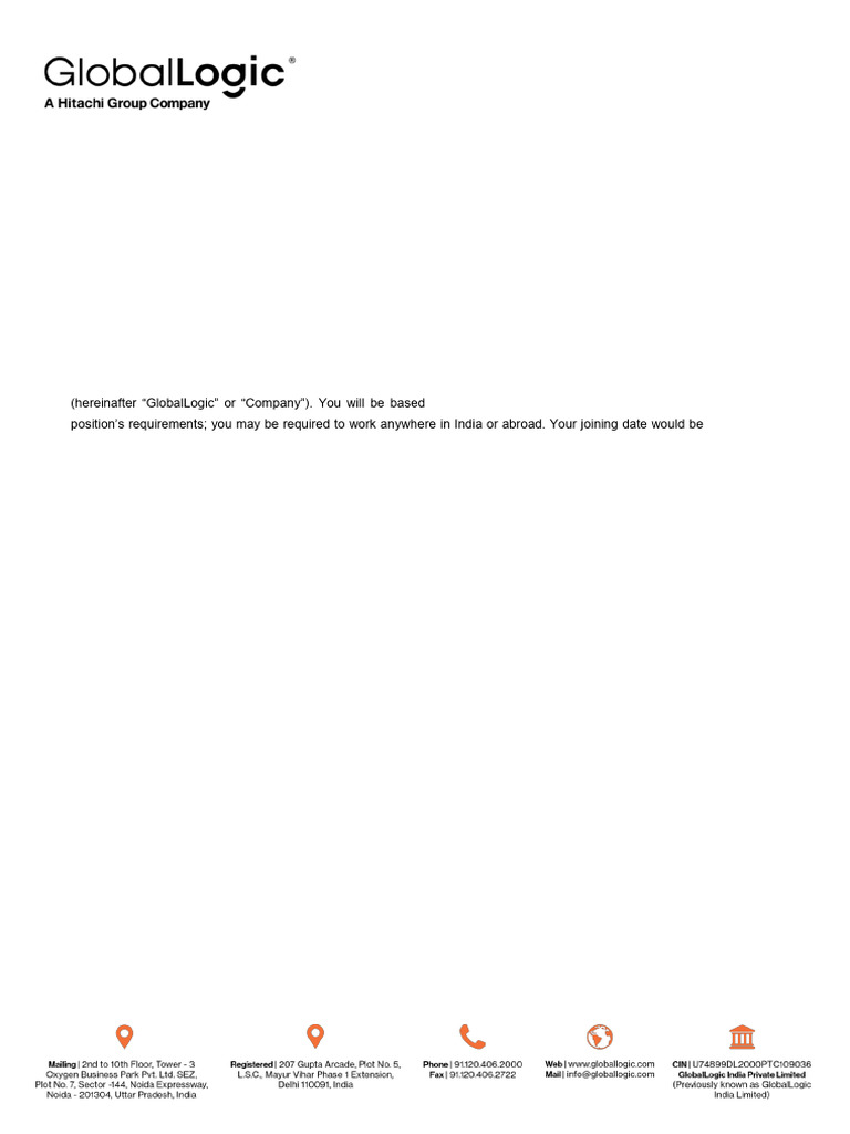 Offer Letter Globallogic | PDF | Non Disclosure Agreement | Background ...