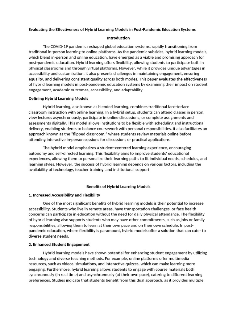 Evaluating The Effectiveness of Hybrid Learning Models in Post | PDF ...