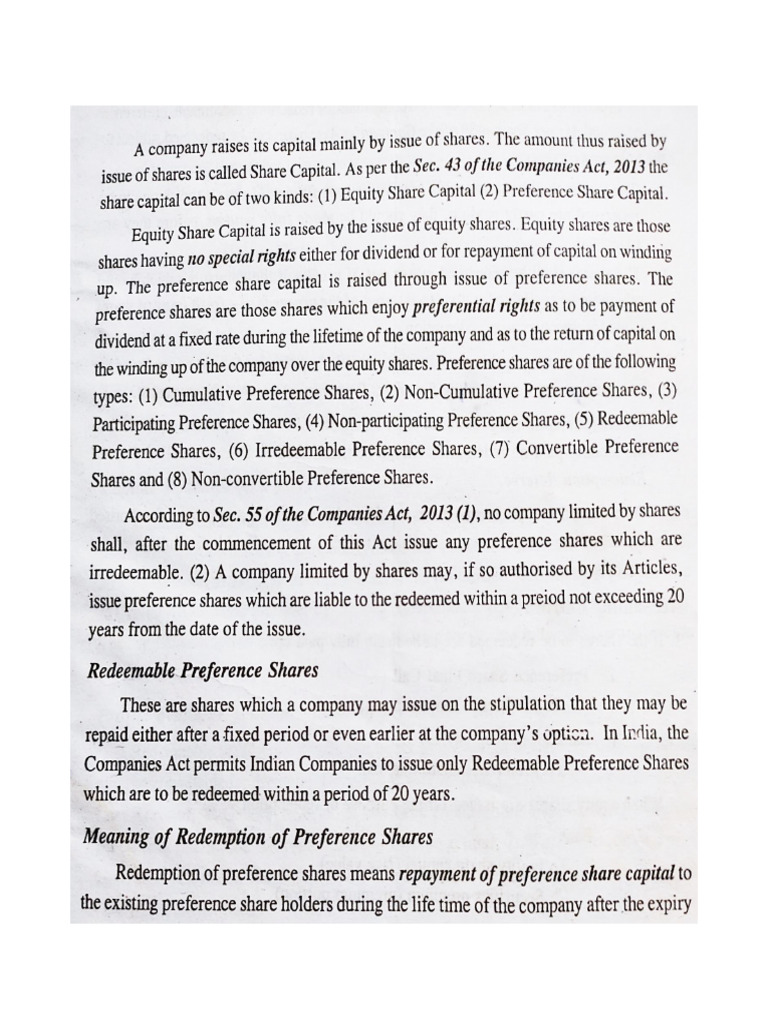 Redemption of Preference Shares | PDF