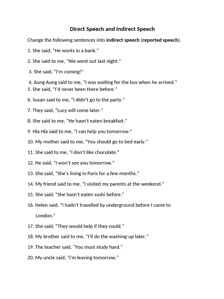 Direct Indirect Worksheet | PDF