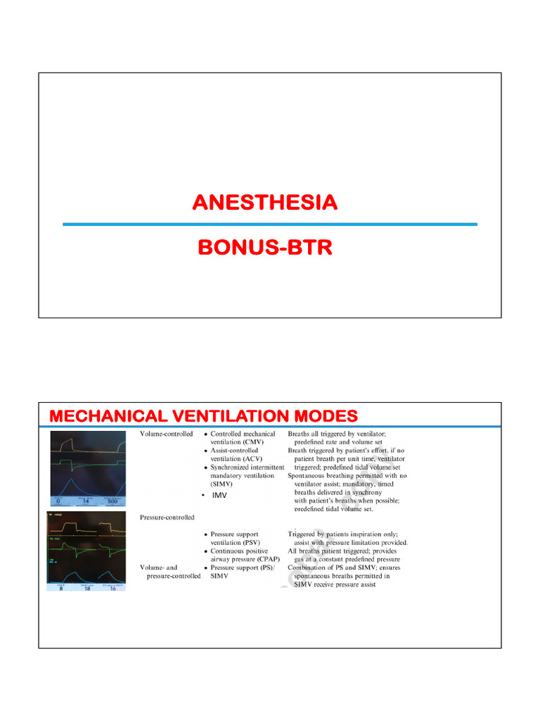 Anesthesia and Ventilation Guide | PDF | Anesthesia | Clinical Medicine