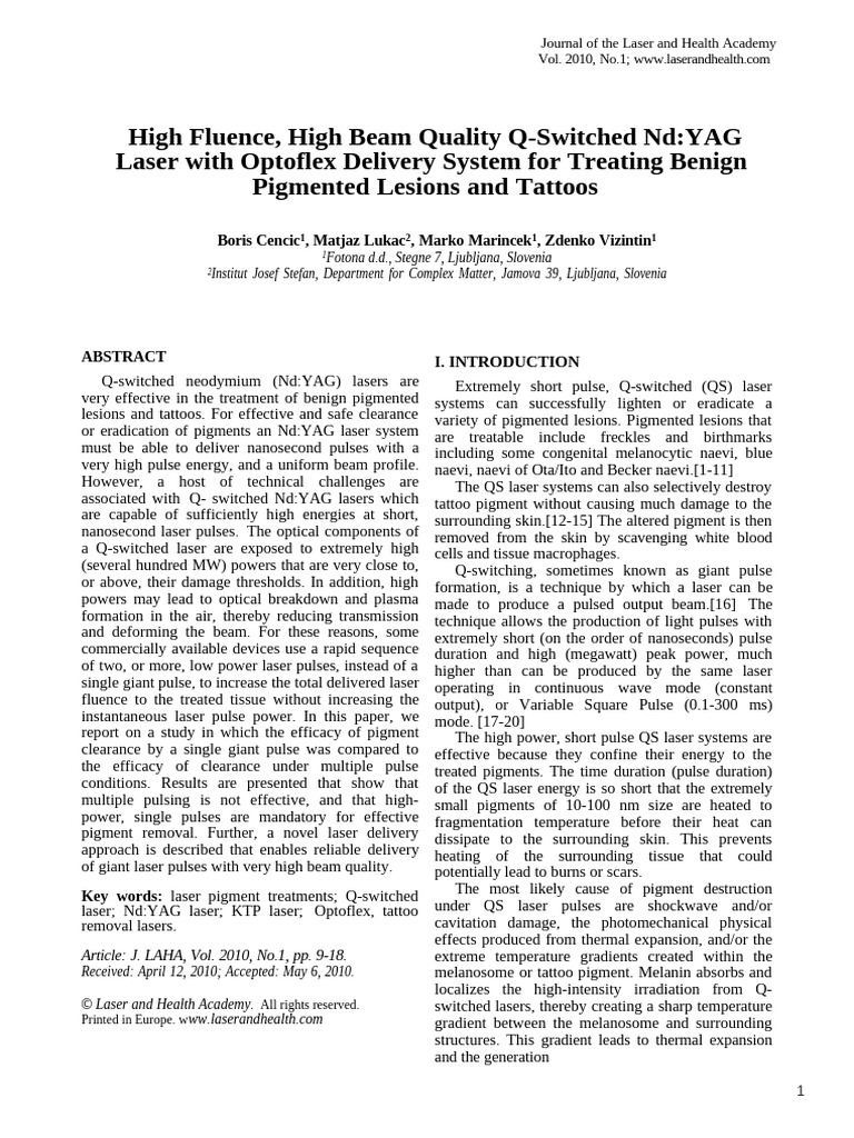 High Fluence High Beam Quality Q Switched Ndyag Laser With Optoflex ...