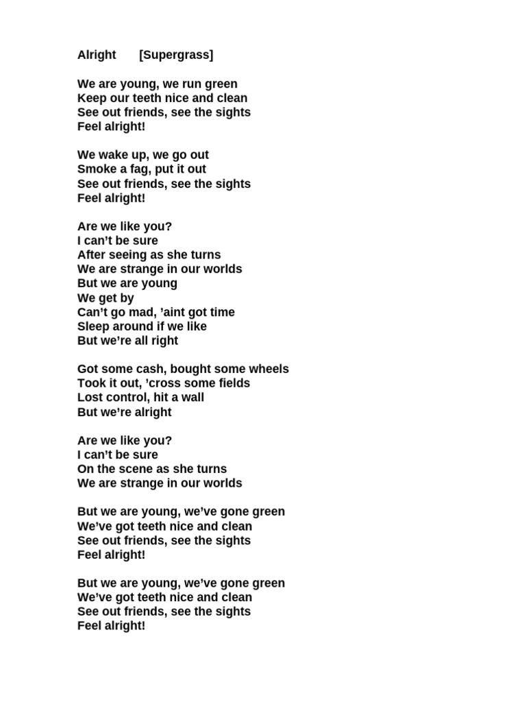 Alright (Supergrass) | PDF | Self-Improvement