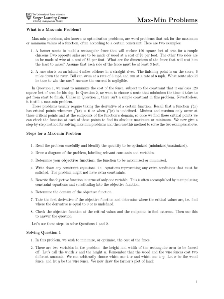 Max-Min Optimization Problem Solutions | PDF | Mathematical ...