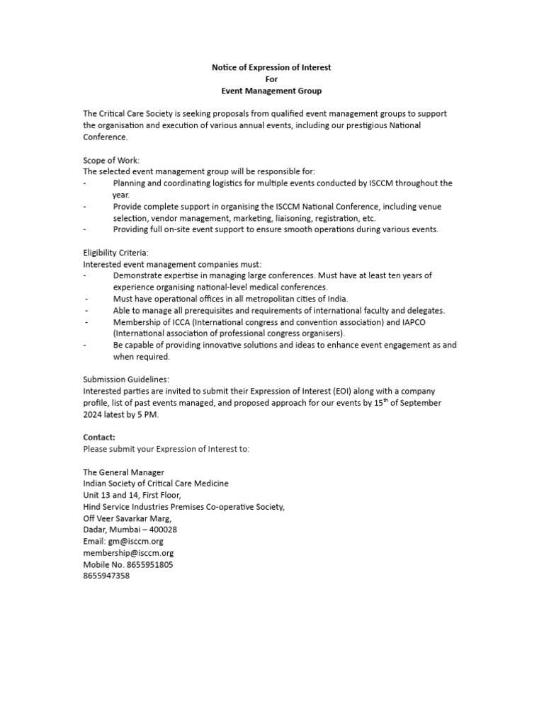 EOI For Event Management Group | PDF