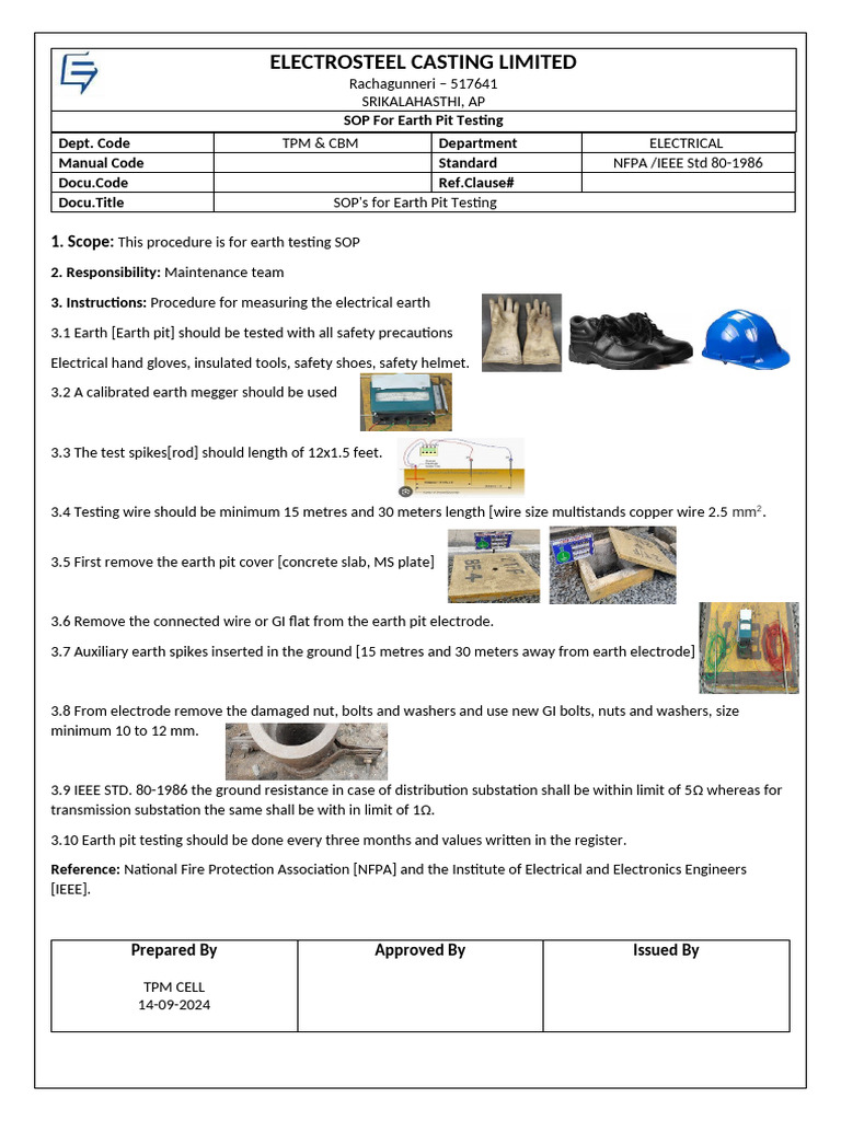 Earth Pit Testing SOP and Guidelines | PDF