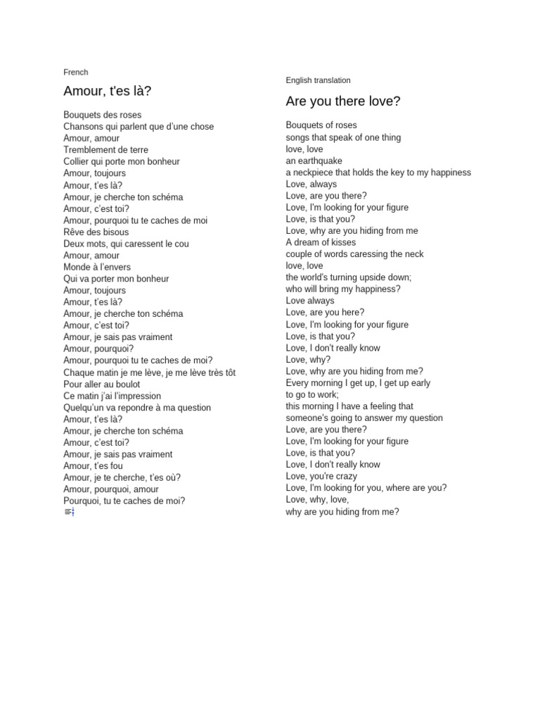 Amour, T'es Là (Banda Magda) - French & English | PDF