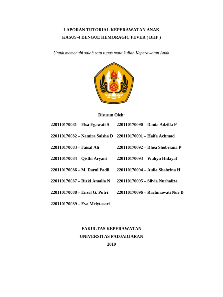 LAPORAN TUTORIAL KEPERAWATAN ANAK - DHF - Tutor F | PDF
