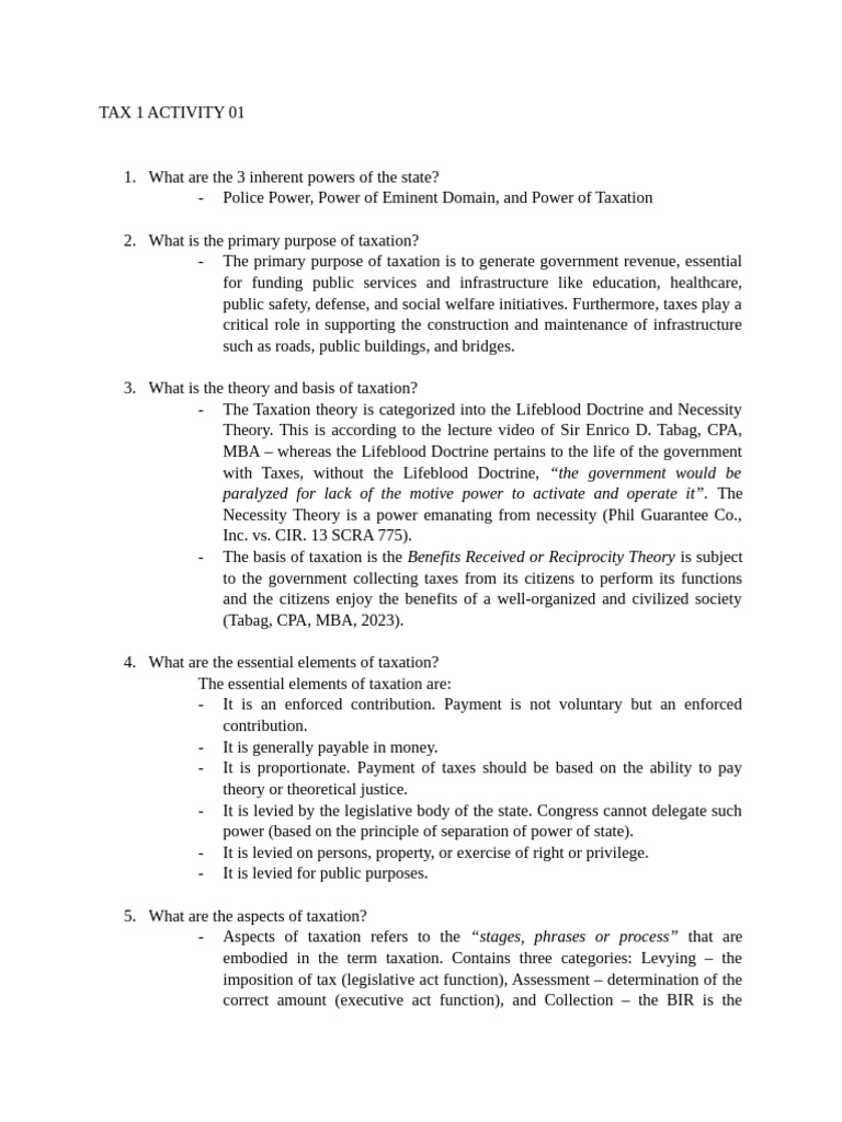 Tax 1 Activity 01 | PDF | Taxes | Economies