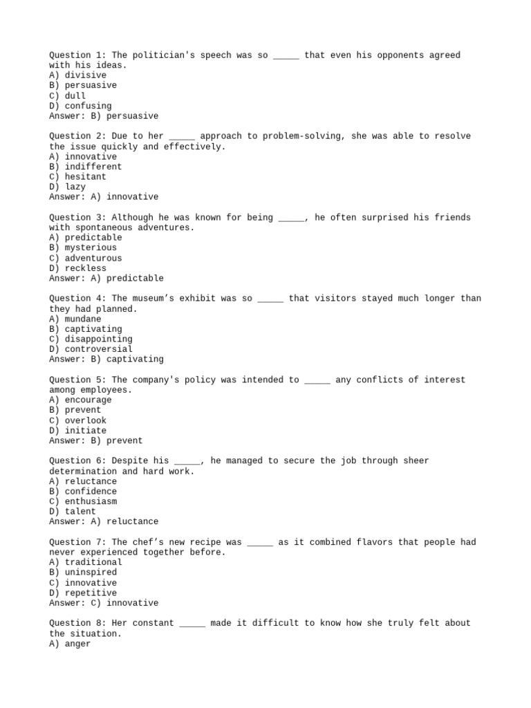 Sentence Completion Questions | PDF | Social Science | Art