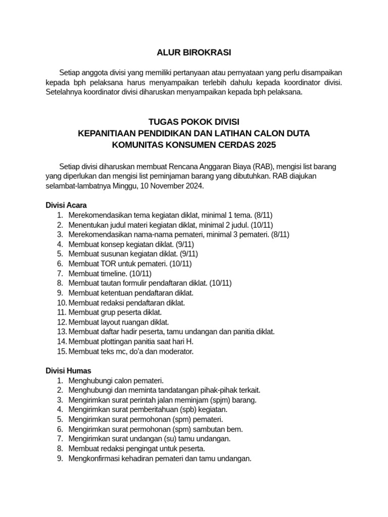 Tupoksi Divisi Kepanitiaan Diklat | PDF