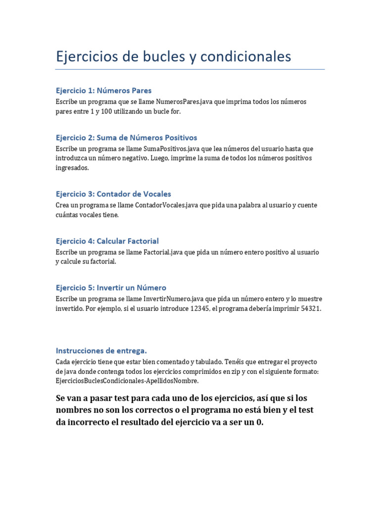 Ejercicios de Repaso de Bucles y Condicionales | PDF