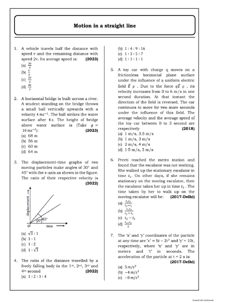 Motion in A Straight Line | PDF