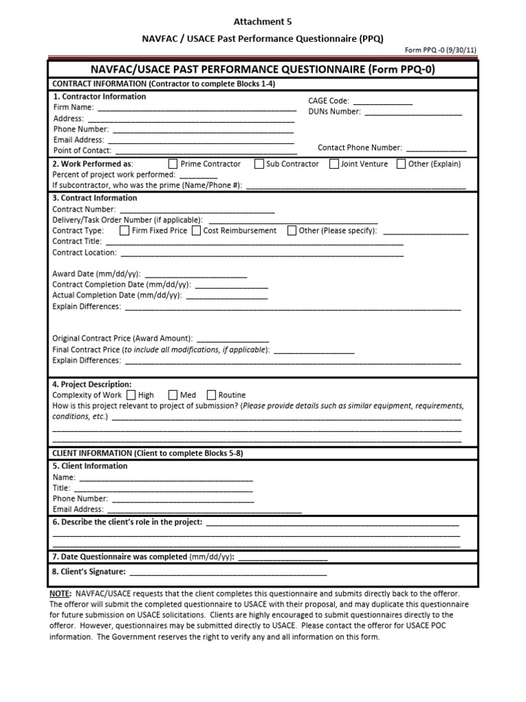 Attachment 5 - Past Performance Questionnaire - PPQ | PDF | General ...