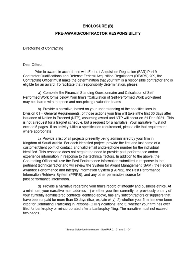Contractor Responsibility Determination Guide | PDF | Offer And ...