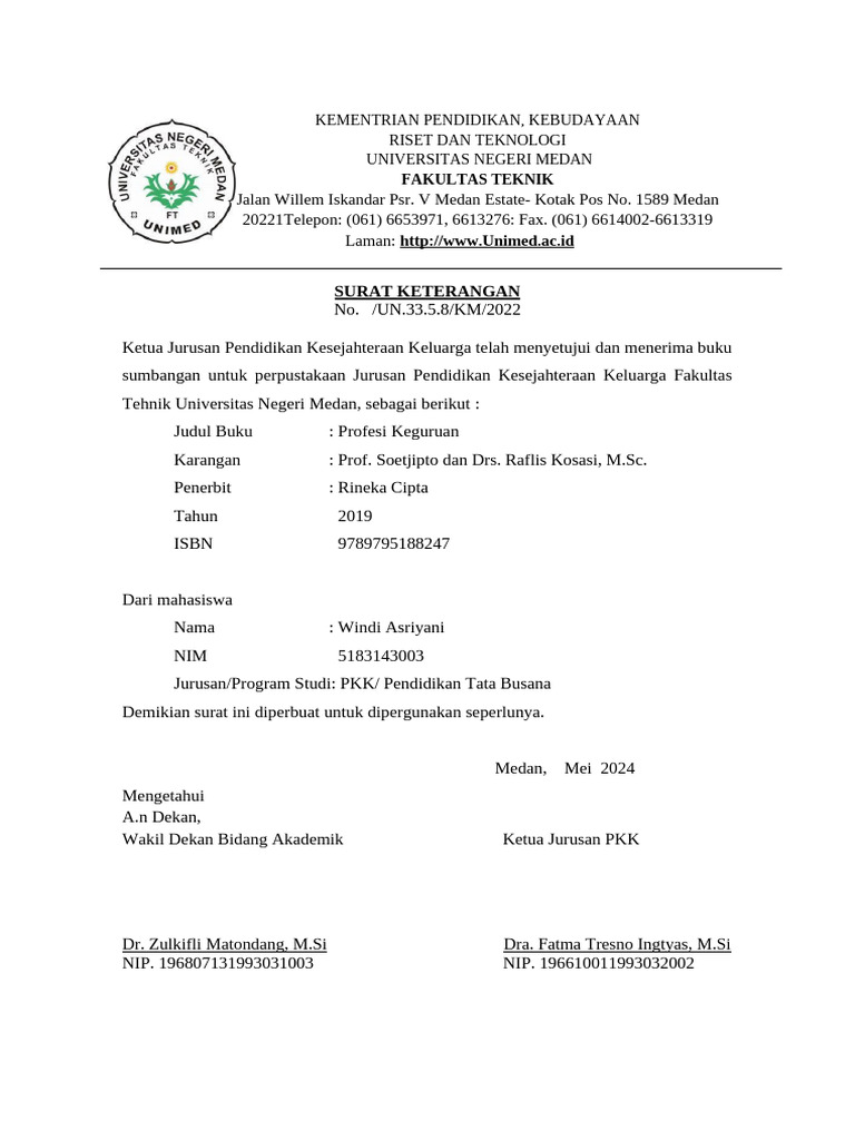 Surat - Keterangan - Sumbangan - Buku Windi | PDF | Teknologi & Rekayasa