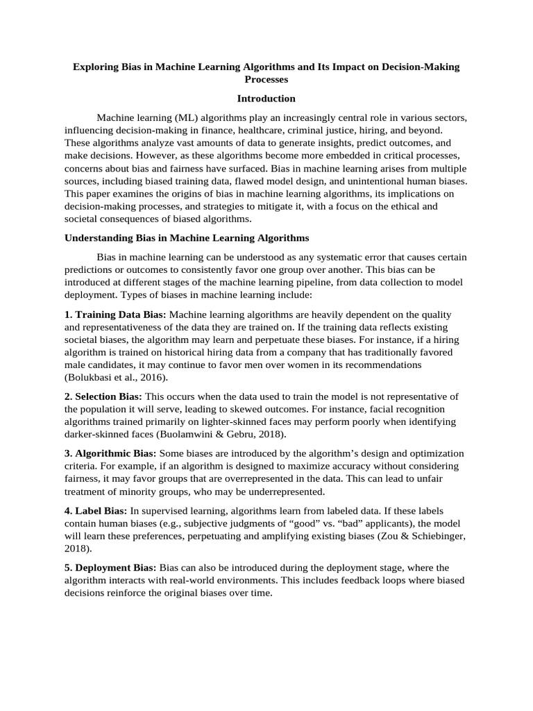 Exploring Bias in Machine Learning Algorithms and Its Impact On Decision | PDF | Machine ...