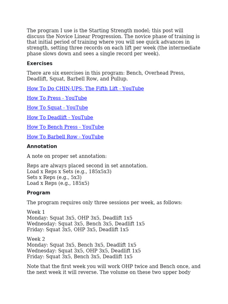 Novice Linear Progression | PDF | Physical Fitness | Physical Exercise