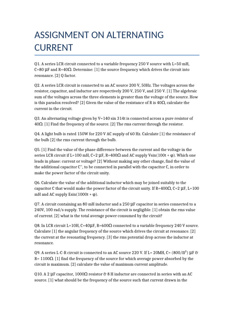 Assignment 2 - On - Alternating - Current | PDF | Inductor | Electrical Network