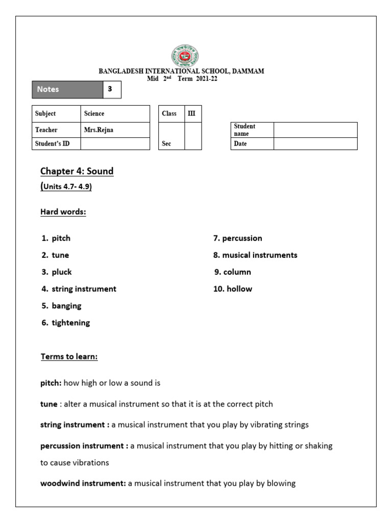 Grade 3 Science Notes 3 (4.7-4.9) | PDF | String Instruments | Musical ...