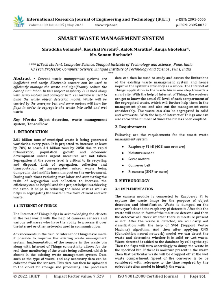Smart Waste Management System | PDF | Waste | Internet Of Things