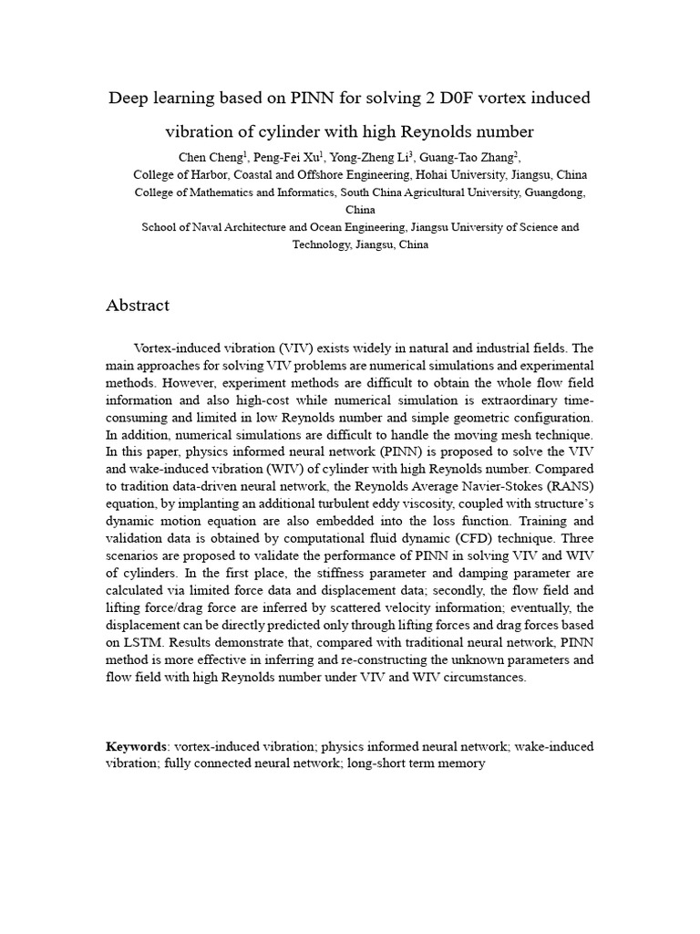 Deep Learning Based On PINN For Solving 2 D0F Vortex Induced | PDF ...