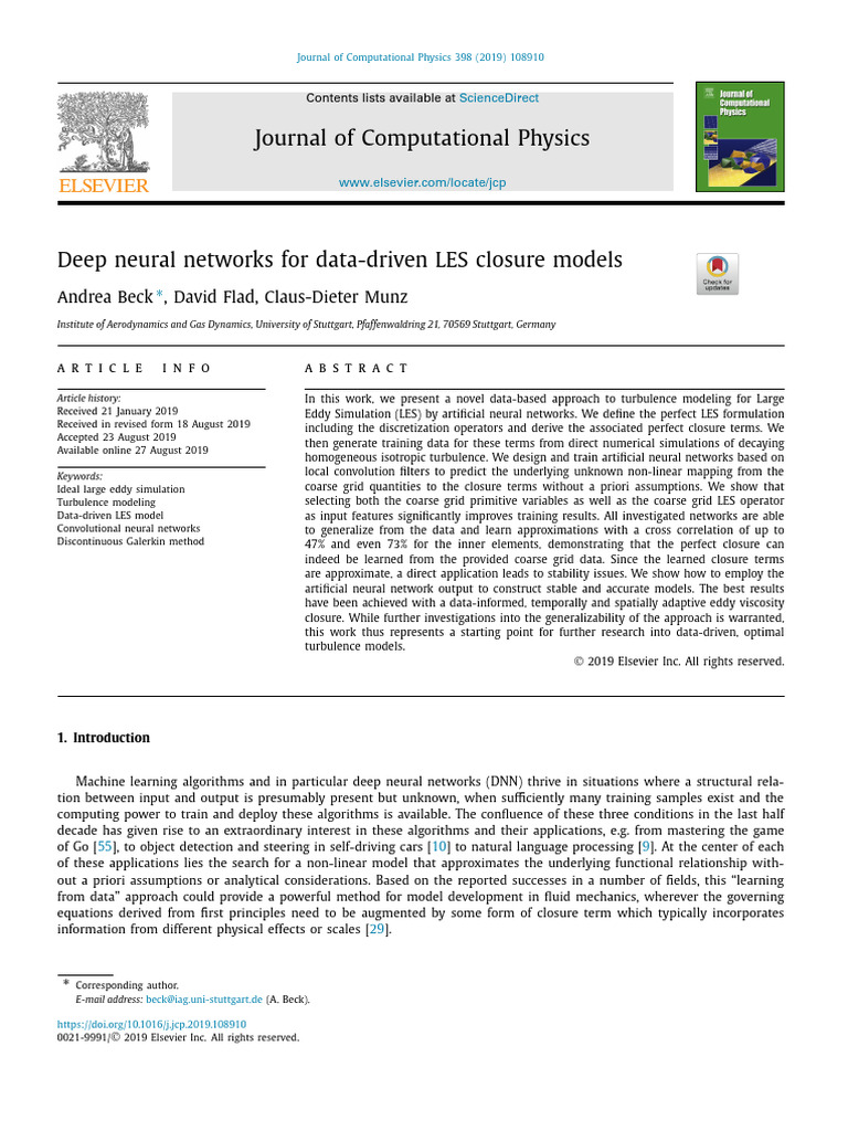 Deep Neural Networks For Data-Driven LES Closure Models | PDF | Artificial Neural Network | Deep ...