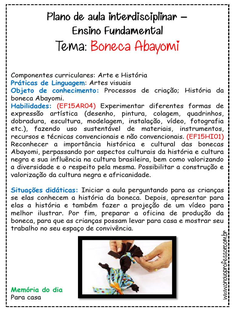 Plano de Aula Boneca Abayomi | PDF