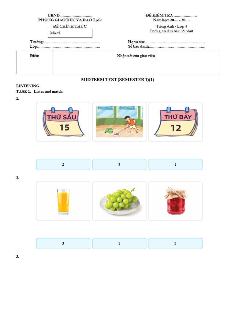 Grade 4 English Midterm Test Guide | PDF
