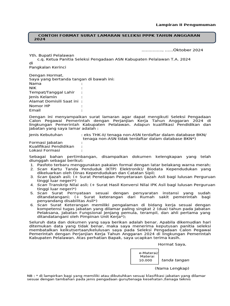 Lampiran II Contoh Format Surat Lamaran | PDF | Karier & Perkembangan | Pengelolaan Keuangan & Uang