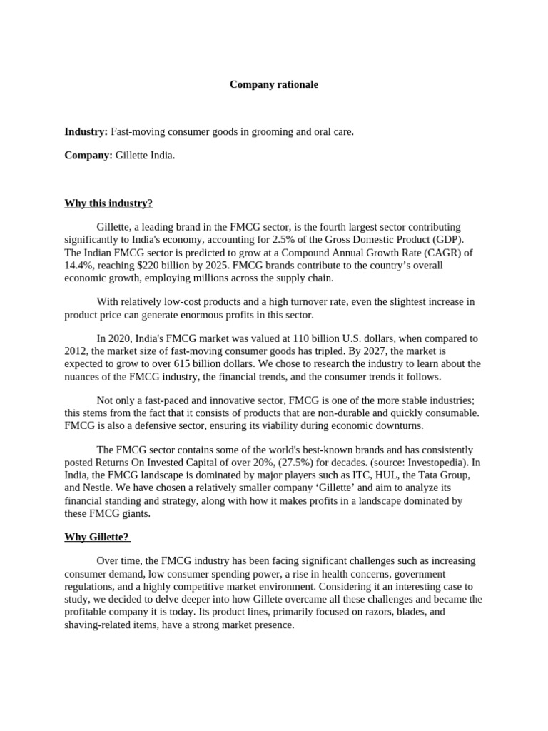 FINC301 FSA Company Rationale | PDF | Economies | Economics