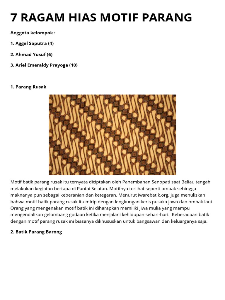 Ragam Hias Motif Batik Parang | PDF