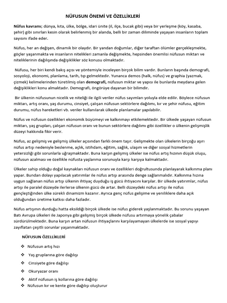 Nufus Ve Ozellikleri | PDF